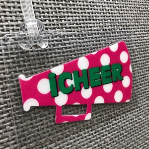 Megaphone Bag Tag, Polka Dot Megaphone, Cheer Bag Tag, Cheerleader Bag ...