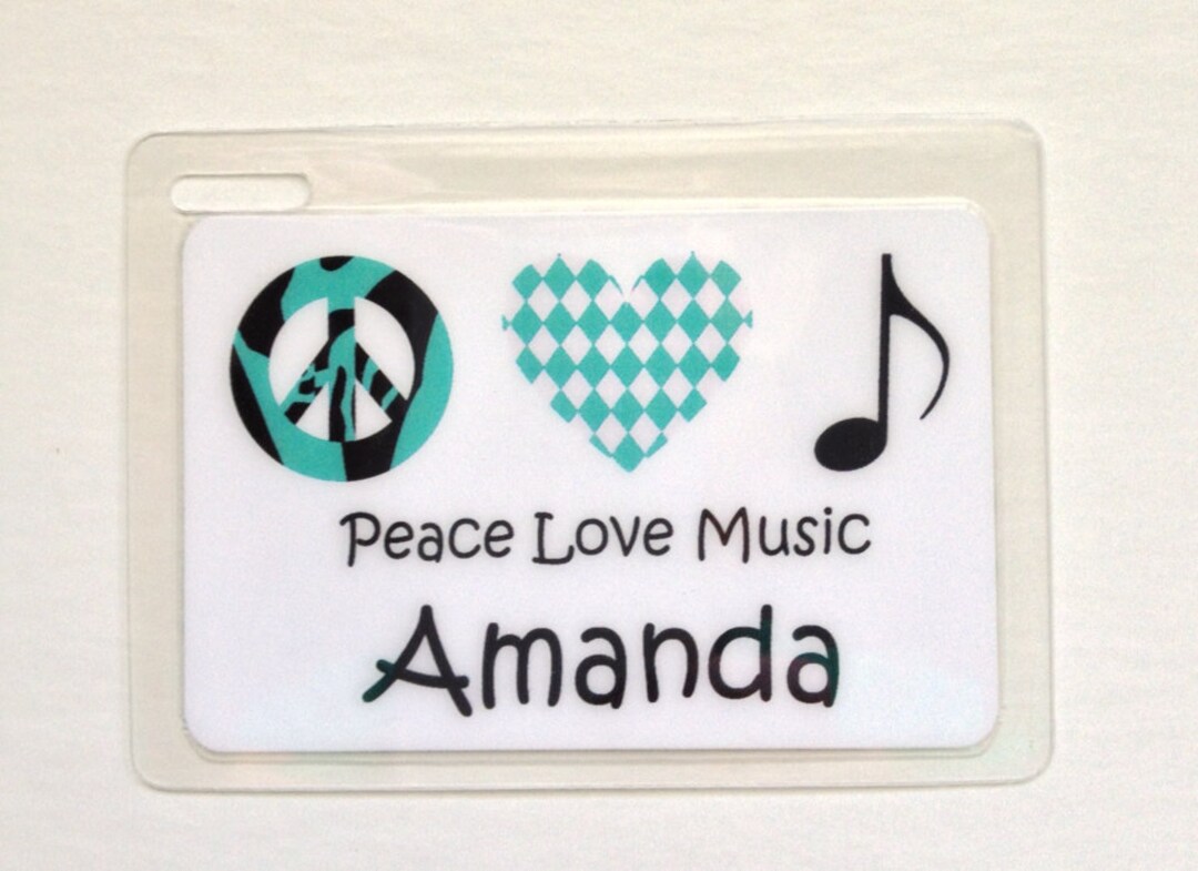 Personalized Bag Tag Music Note Bag Tag Kids Bag Tag Peace Love Music ...