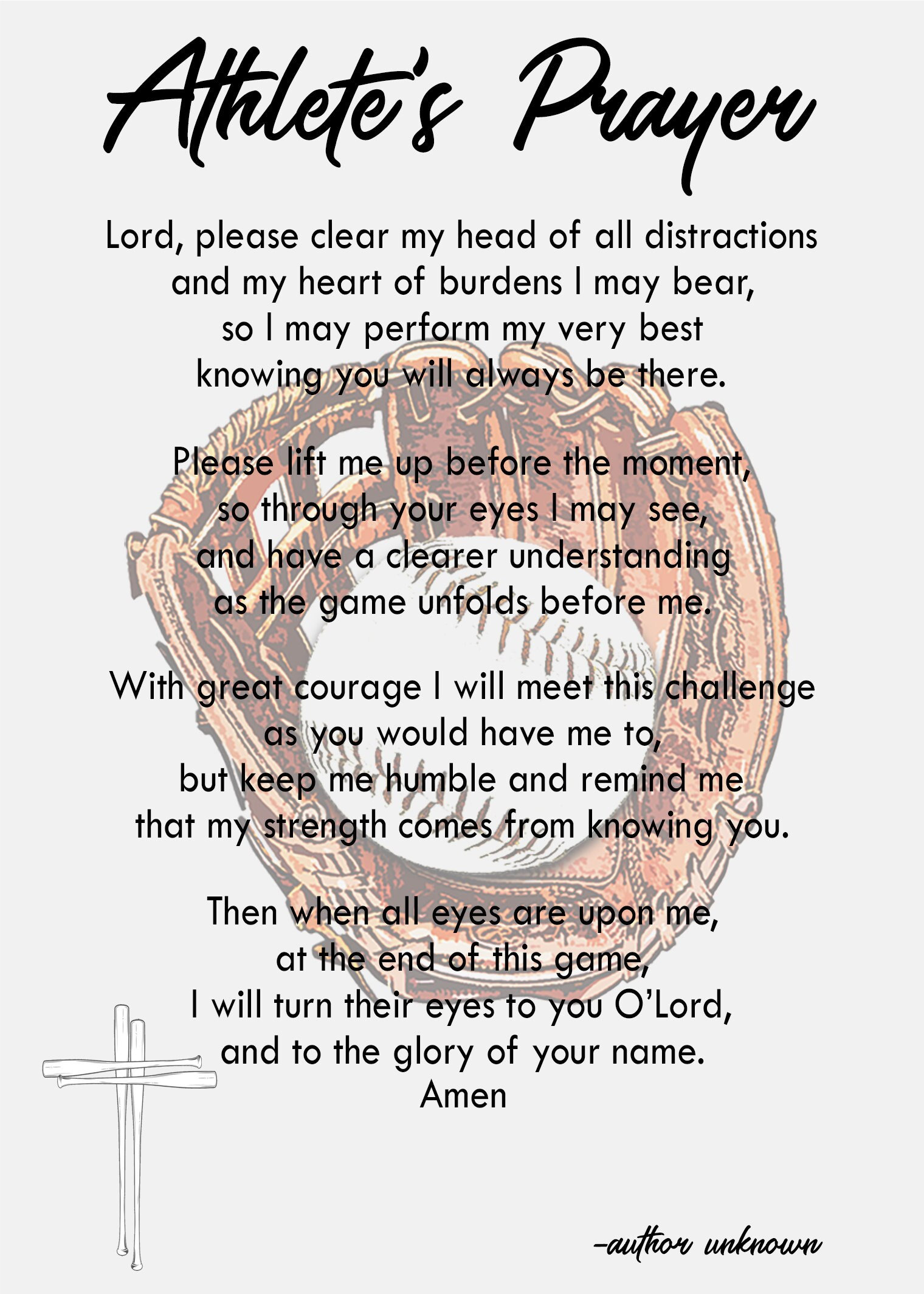 Baseball Athlete Prayer Printable Bag Tag (digital Download) - Etsy