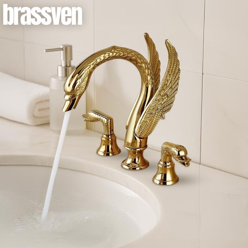 Short Gold Swan Faucet – Solid Brass Basin Mixer Tap With Polished ...