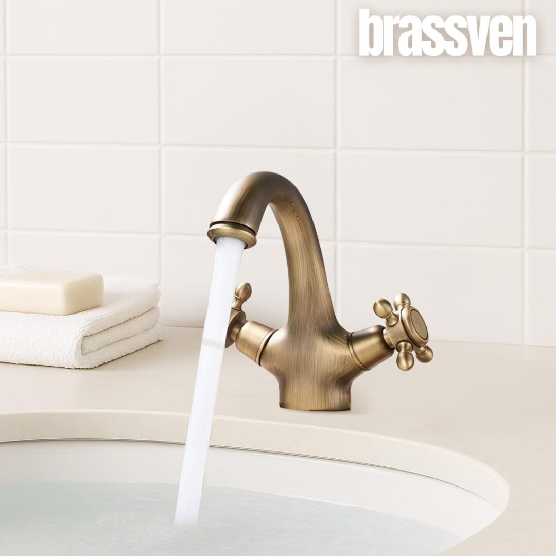 Antique Brass Basin Sink Faucet – Solid Brass Short Vanity Tap ...