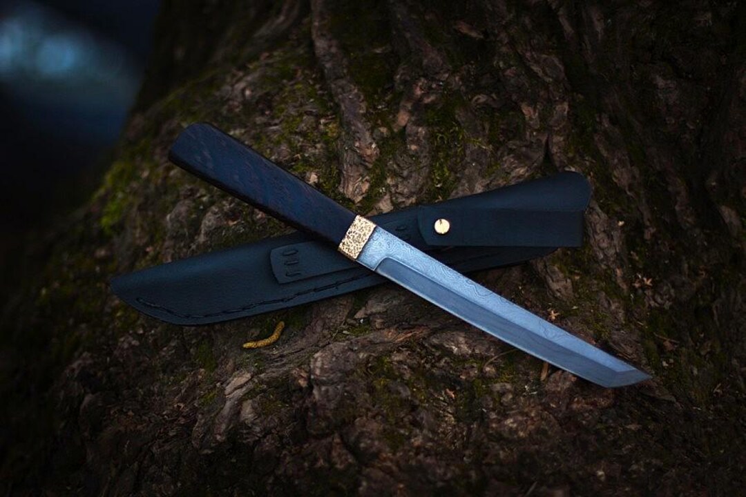 Custom - Tanto Knife With Damascus Steel Blade and Wood Handle - Etsy