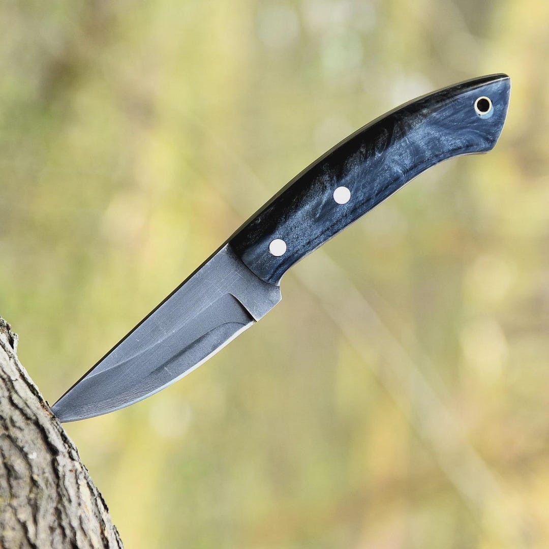 Fixed Blade Knife - Acid Wash Blade & Black Wood Handle. - Etsy