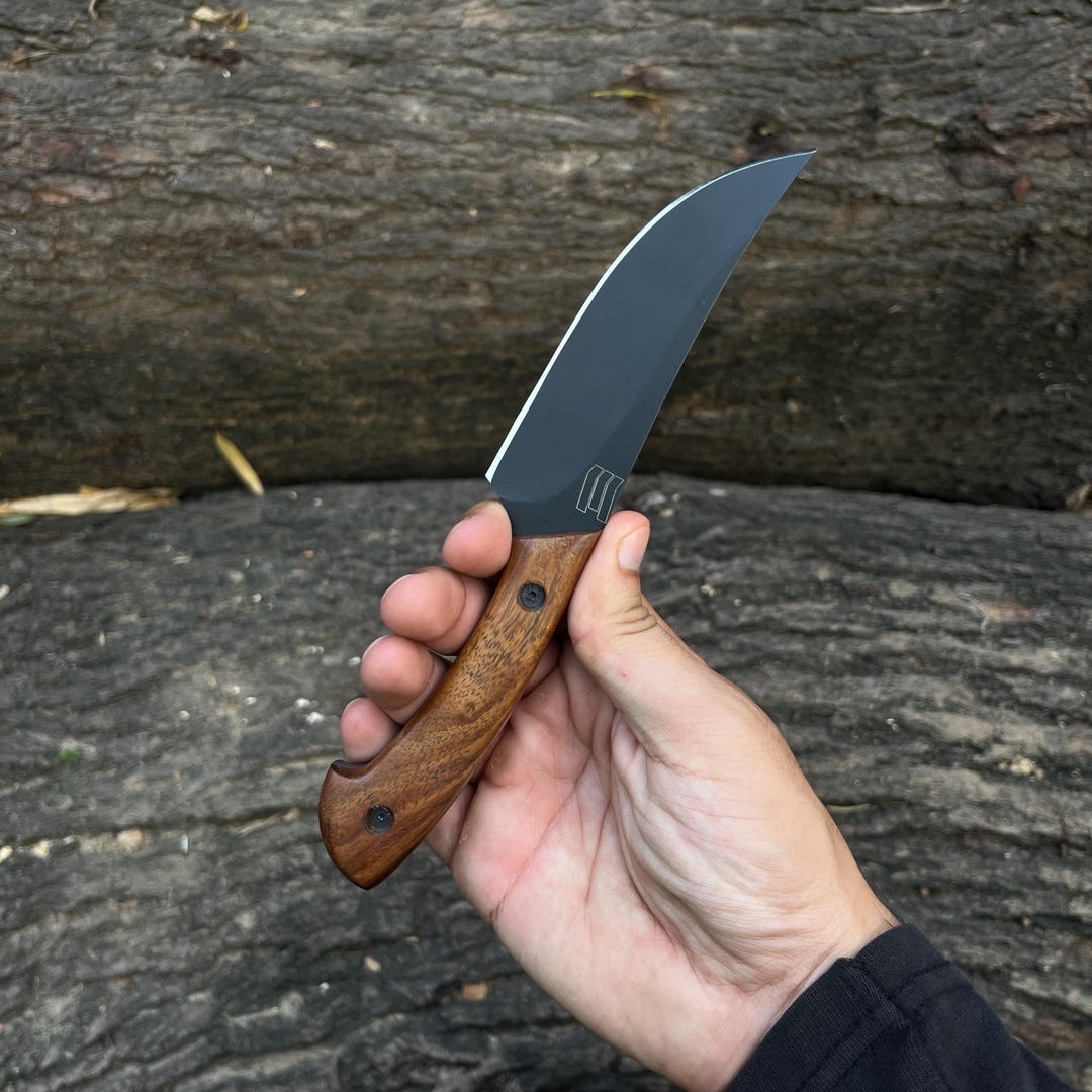 Curved Fixed Blade Bushcraft Knife - Black Blade & Rosewood Handle. - Etsy