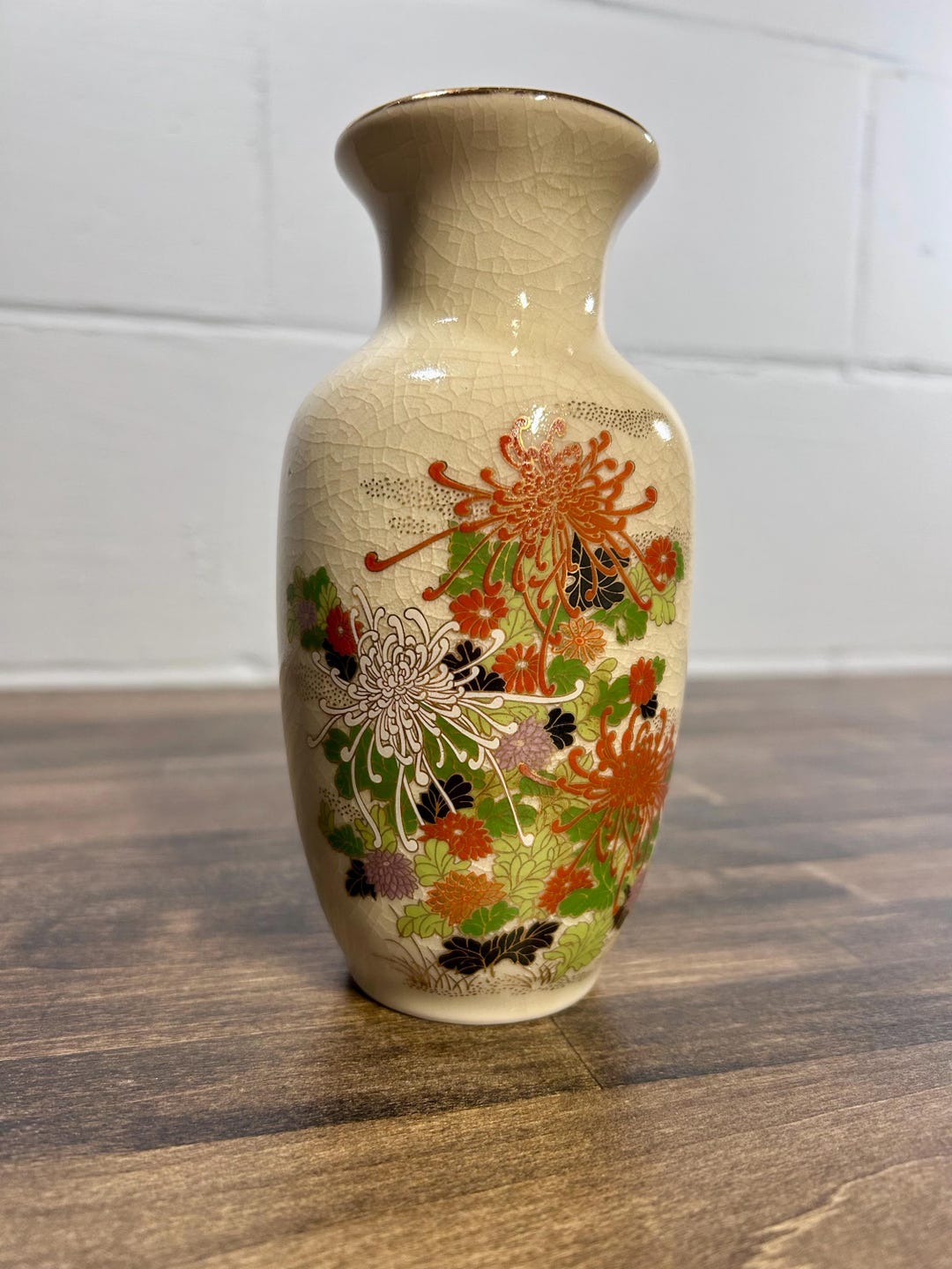 Vintage Artmark Japanese Chrysanthemum Vase Crackled Glaze - Etsy