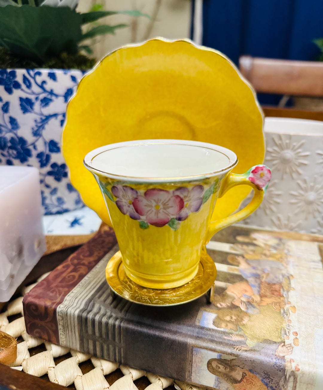 Vintage James Kent Fenton Flower Handle Deco Yellow Tea Cup and Saucer ...