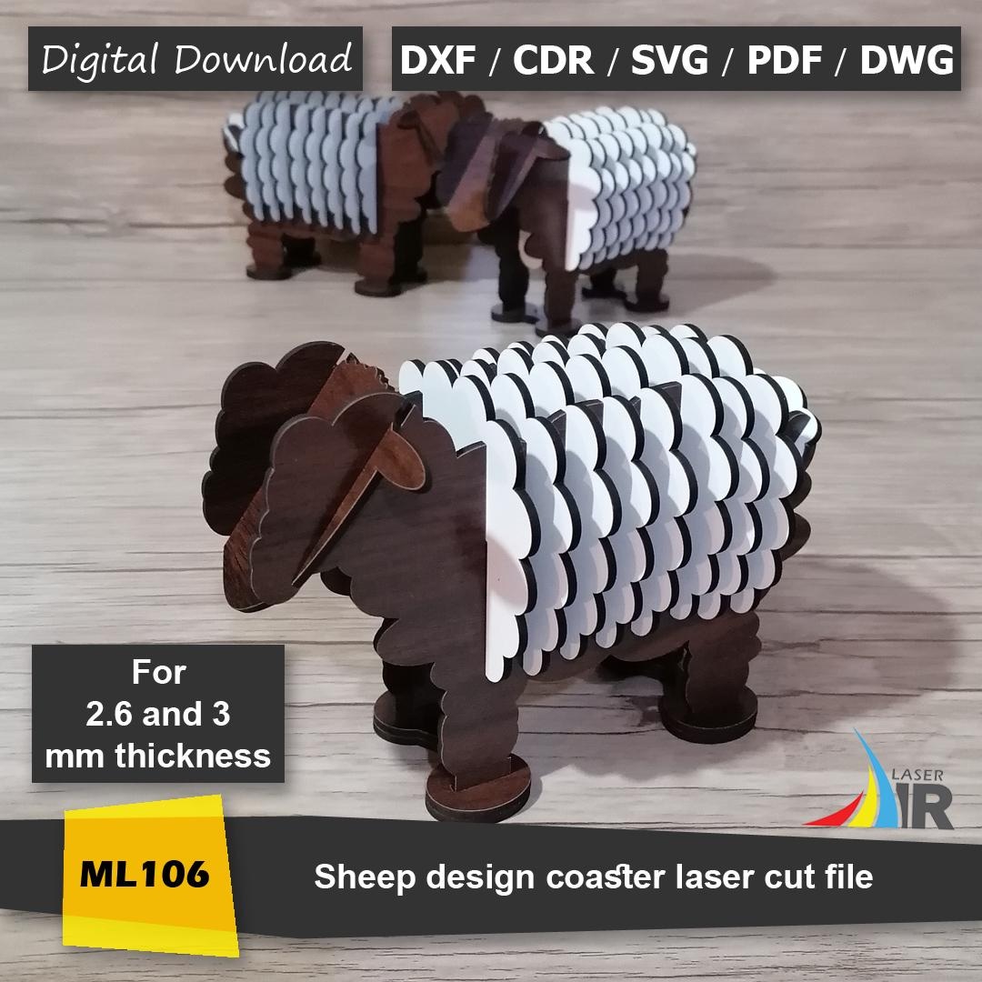Laser Cut Sheep Design Coaster (SVG DXF CDR) - Etsy