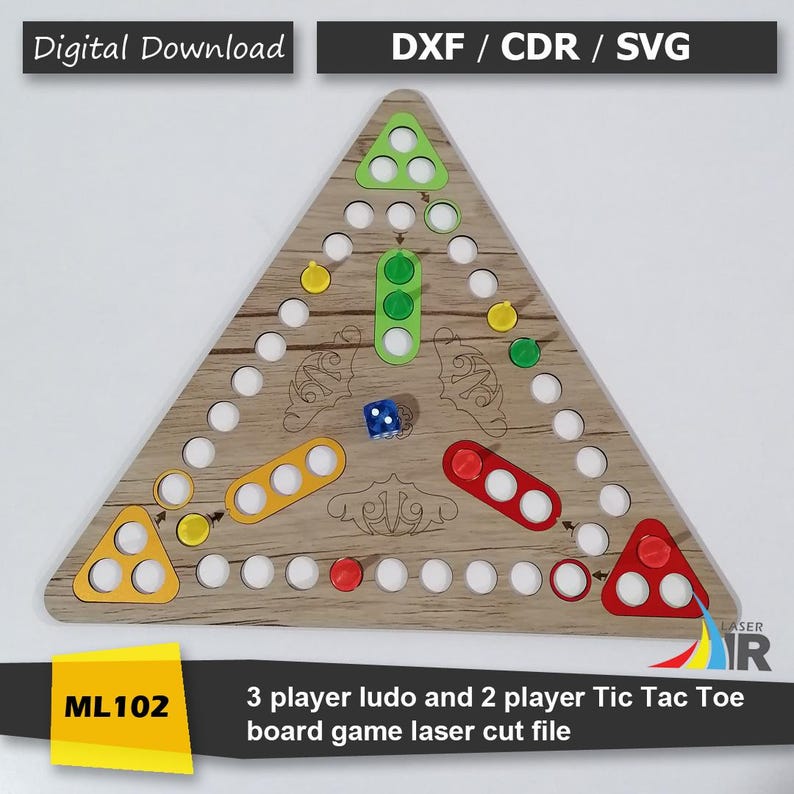 3 Player Ludo and 2 Player Tic Tac Toe Board Game Laser Cut File - Etsy