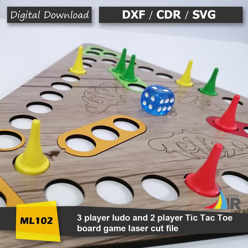 3 Player Ludo and 2 Player Tic Tac Toe Board Game Laser Cut File - Etsy