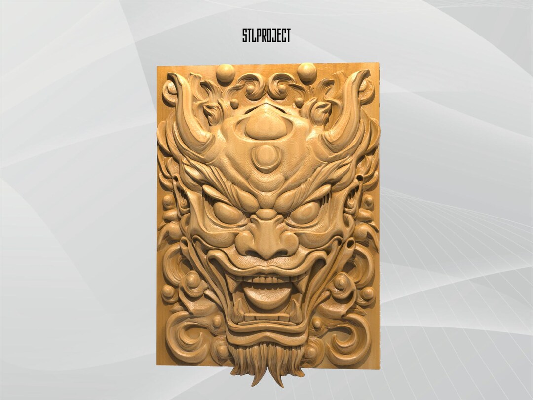 Oni Mask STL for CNC | CNC Router | 3D Print | Wood Carving | Depth Map ...