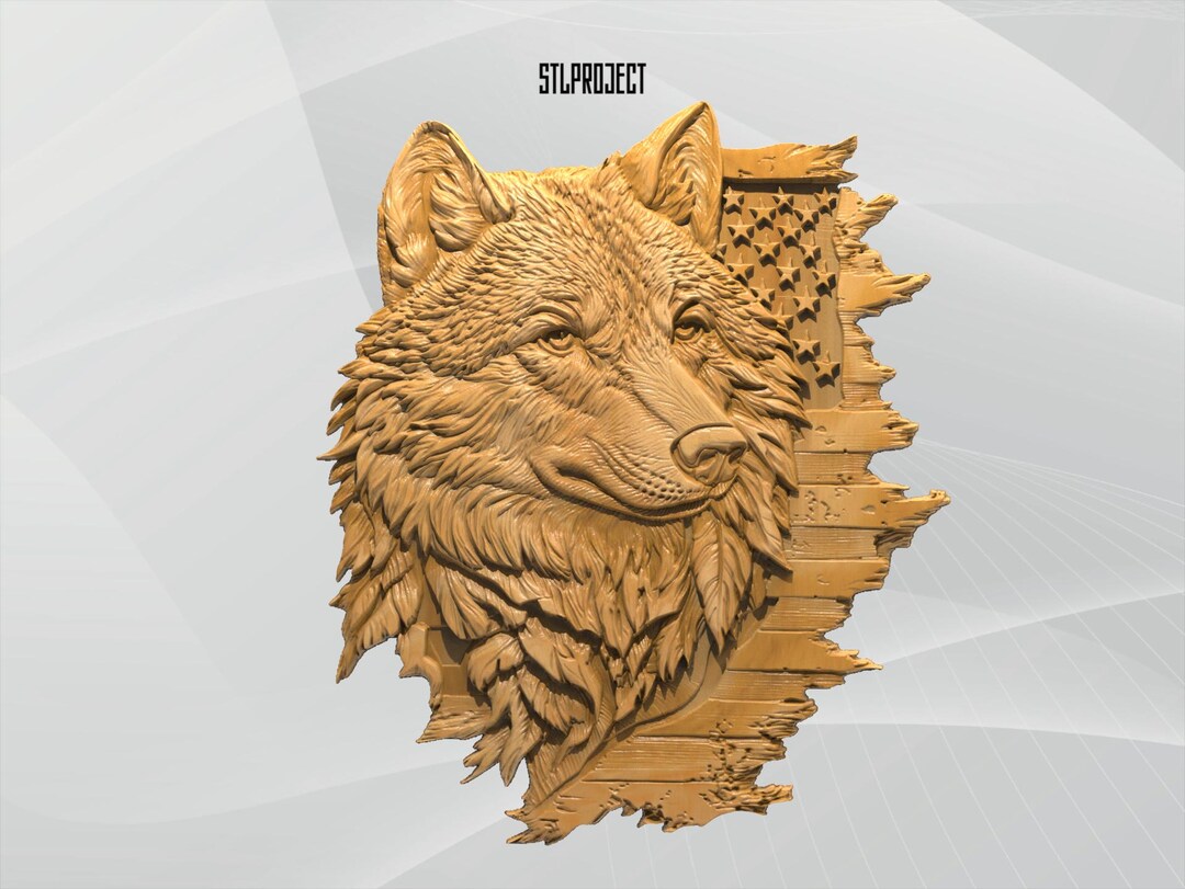 Wolf America STL for CNC CNC Router 3D Print Wood Carving Depth Map ...