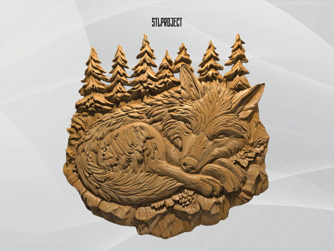 Wolf Sleeping STL for CNC CNC Router 3D Print Wood Carving Depth Map ...