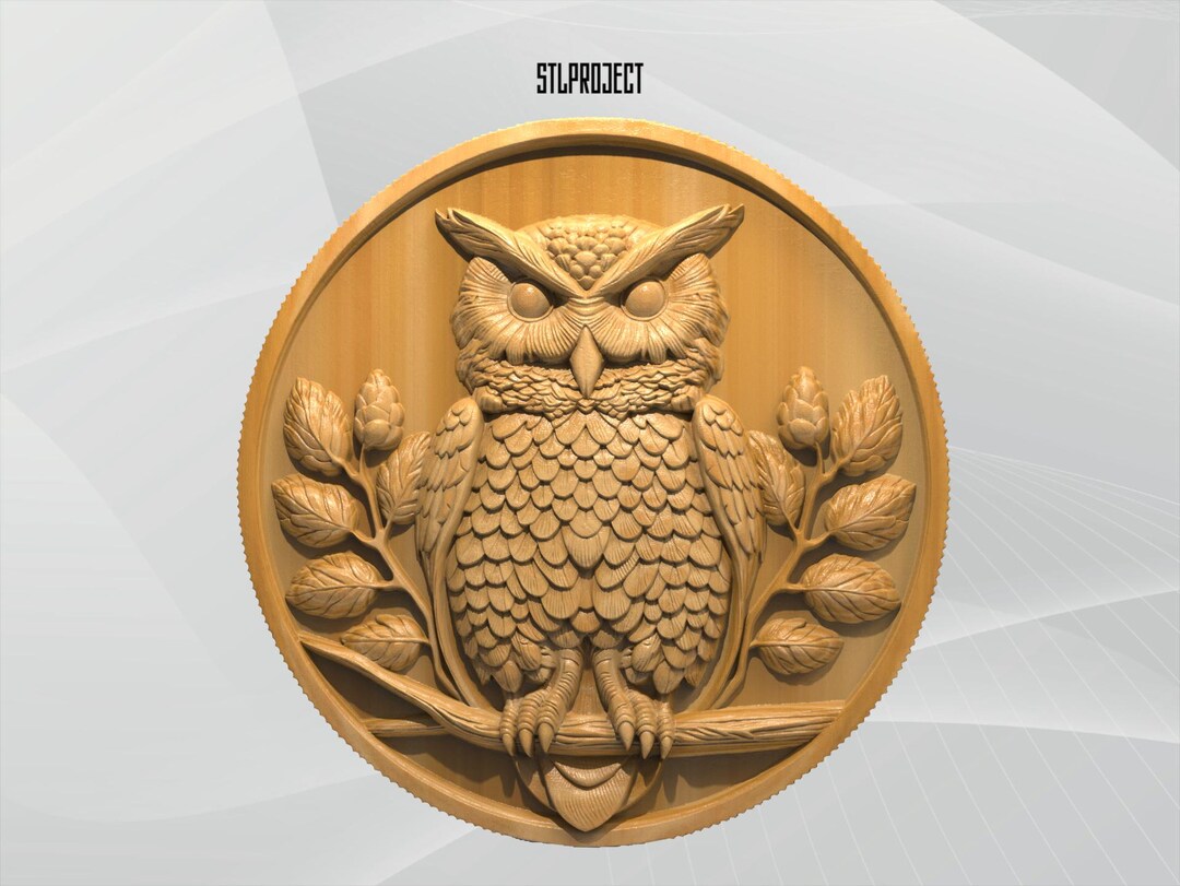 Owl Coin STL for CNC CNC Router 3D Print Wood Carving Depth Map ...