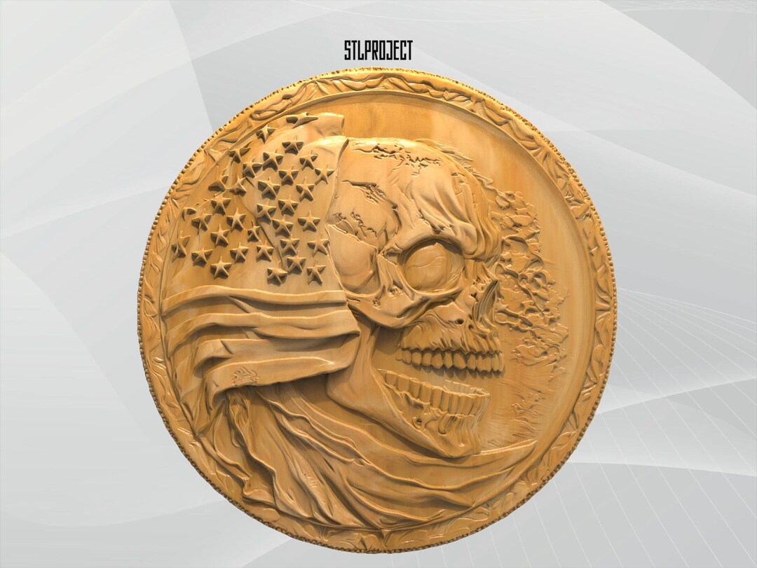 Skull Coin 3D STL Relief Design - Ideal for CNC Router and 3D Printing ...