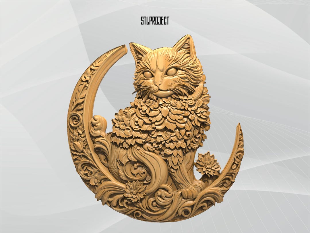 Cat Moon STL for CNC CNC Router 3D Print Wood Carving Heightmap Bas ...