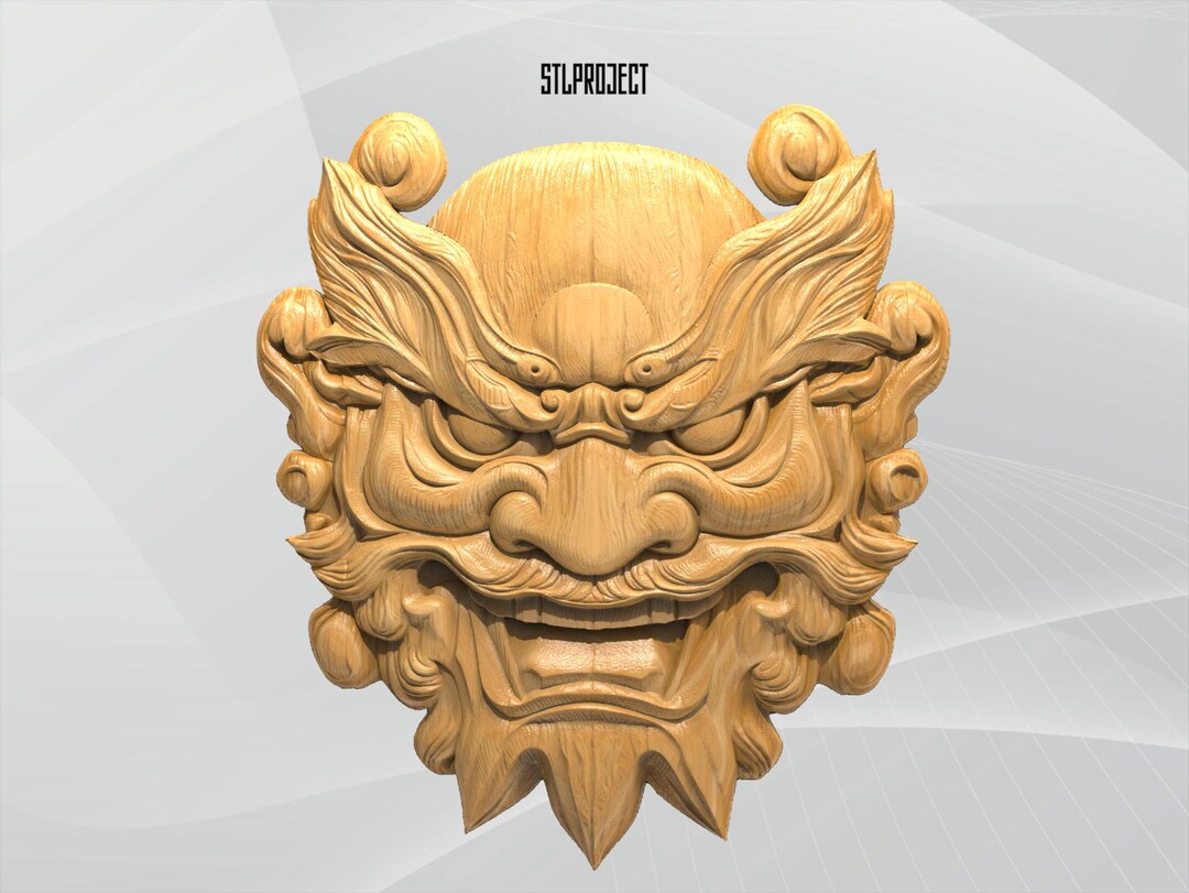 Oni Mask STL for CNC CNC Router 3D Print Wood Carving Depth Map ...
