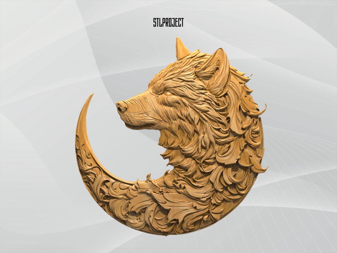 Wolf Moon STL for CNC | CNC Router | 3D Print | Wood Carving 3D Relief ...