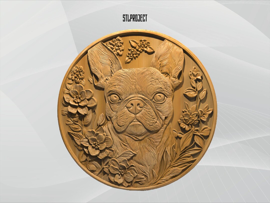French Bulldog 3D STL Relief Design - Ideal for CNC Router and 3D ...