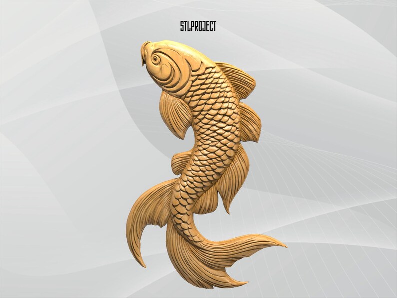 Koi Fish STL for CNC CNC Router 3D Print Wood Carving Depth Map ...