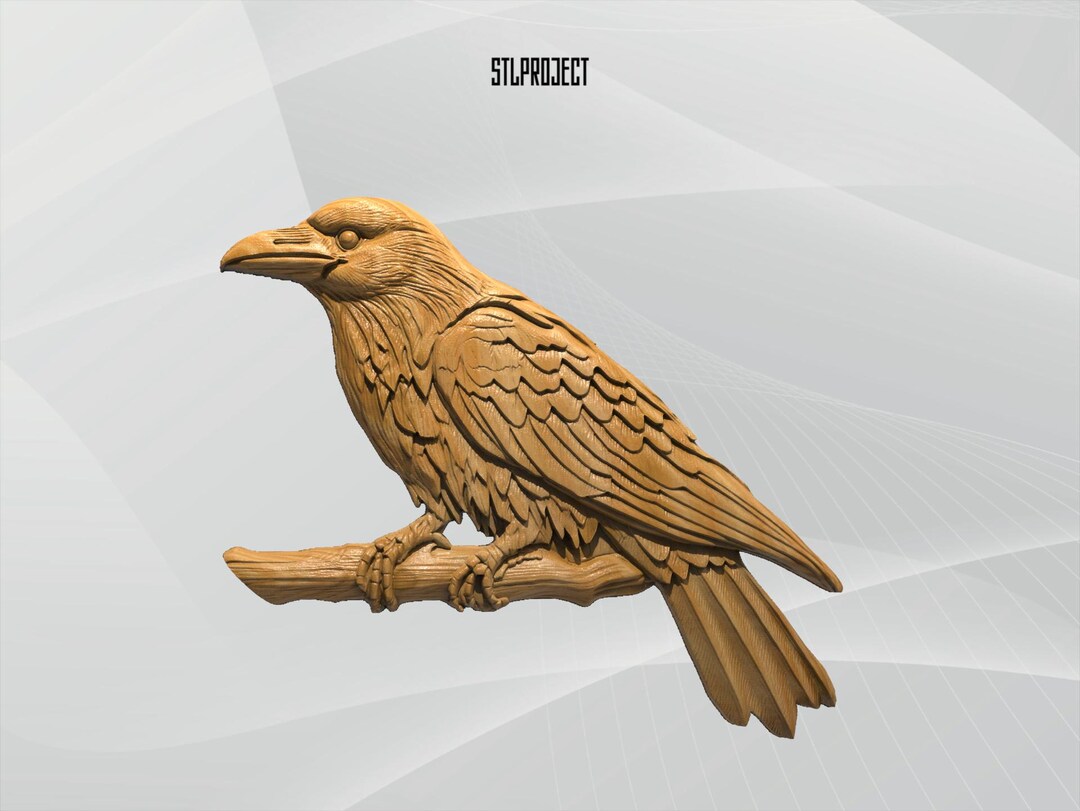 Crow STL for CNC CNC Router 3D Print Wood Carving Depth Map Heightmap ...