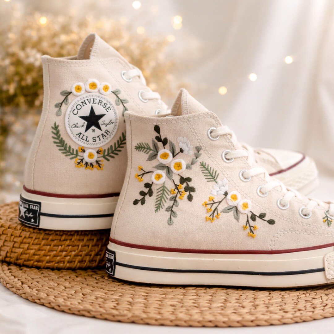 Custom Embroidered Wedding Converse, White Floral Bridal Sneakers ...