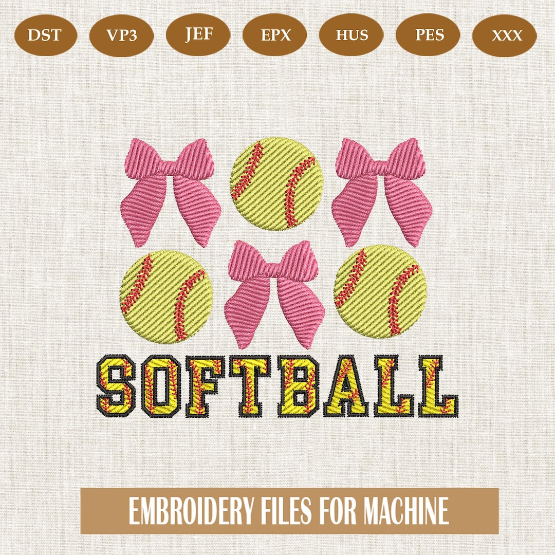 Softball Embroidery Design, Bow Softball Pattern, Sports Machine ...