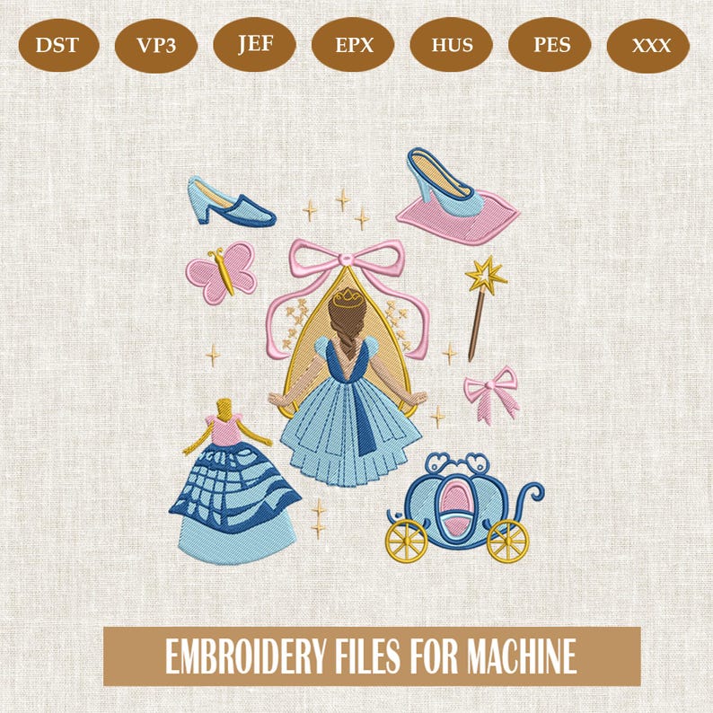Cinderella Embroidery Design, Princess Embroidery, Fairytale Stitch ...