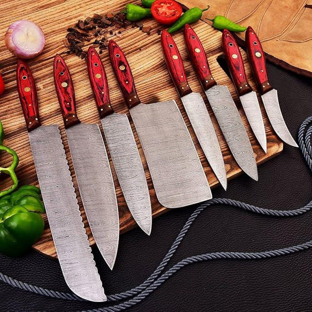 Handmade Damascus Steel Kitchen Knife Set: Culinary Chef Knives With ...