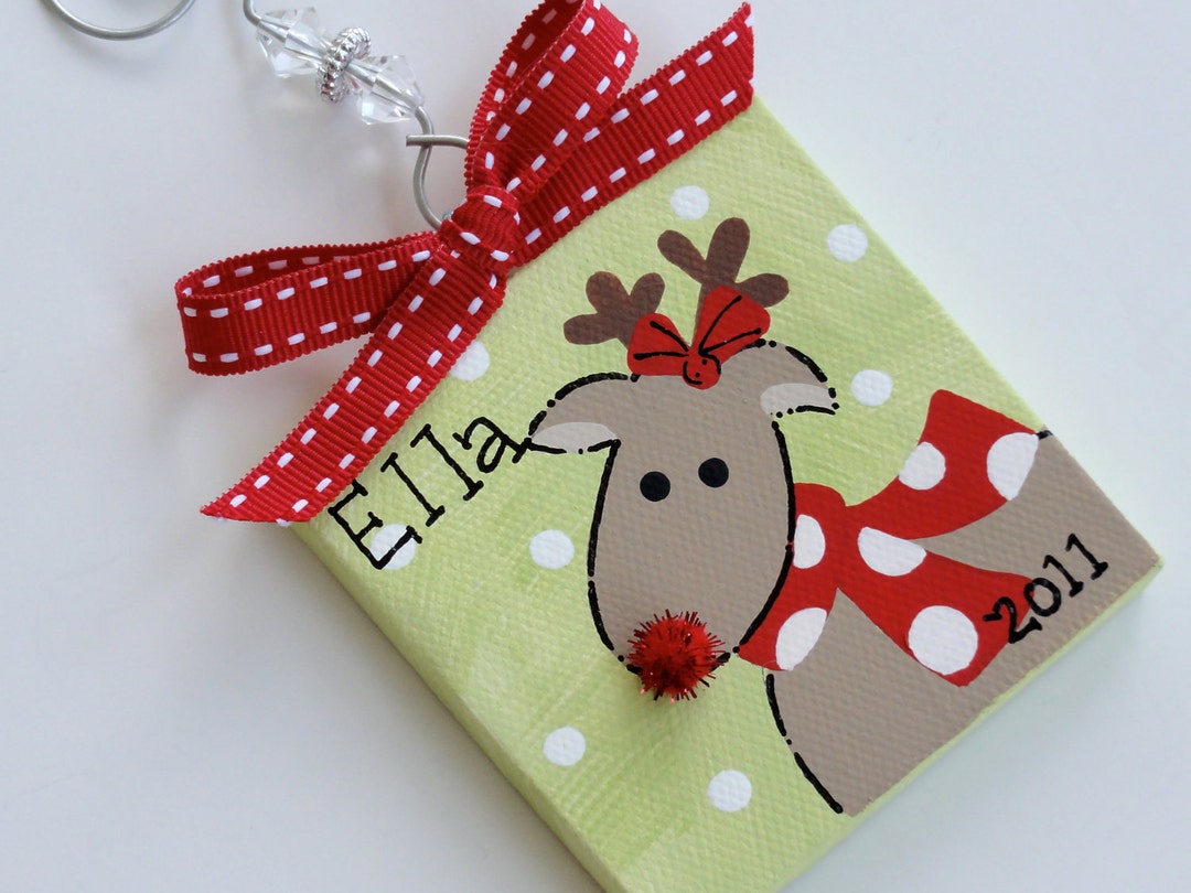 Hand Painted Canvas Rudolph the Reindeer Ornament - Etsy