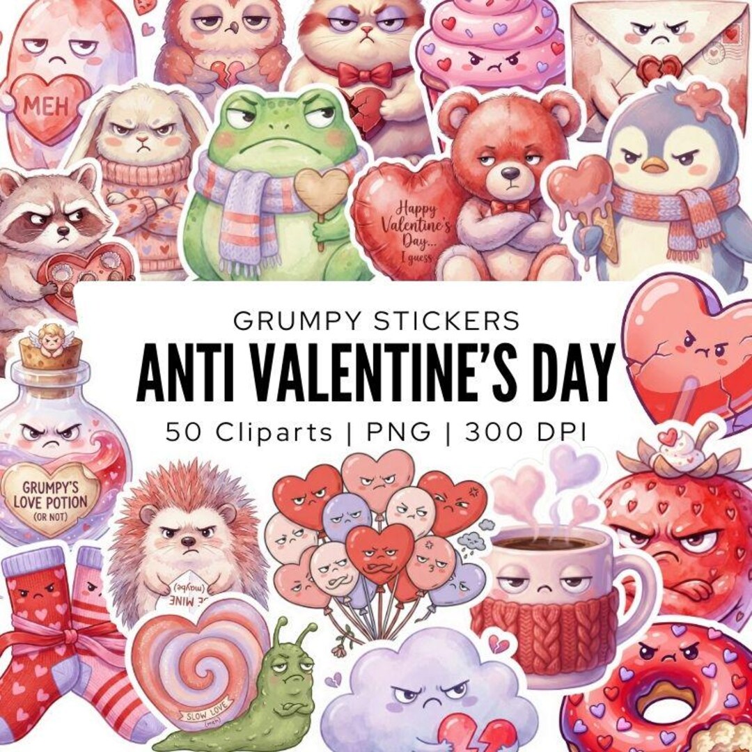 Grumpy Anti-valentine PNG Bundle | Funny Sarcastic Animals | Moody ...