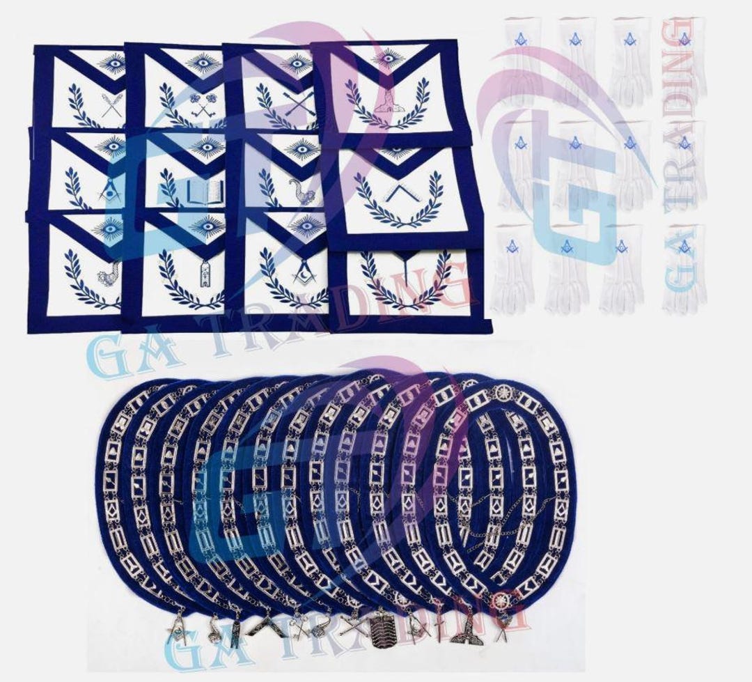 Blue Lodge Masonic Regalia Set With Laurel Leaf Aprons – 12 Pcs Officer ...
