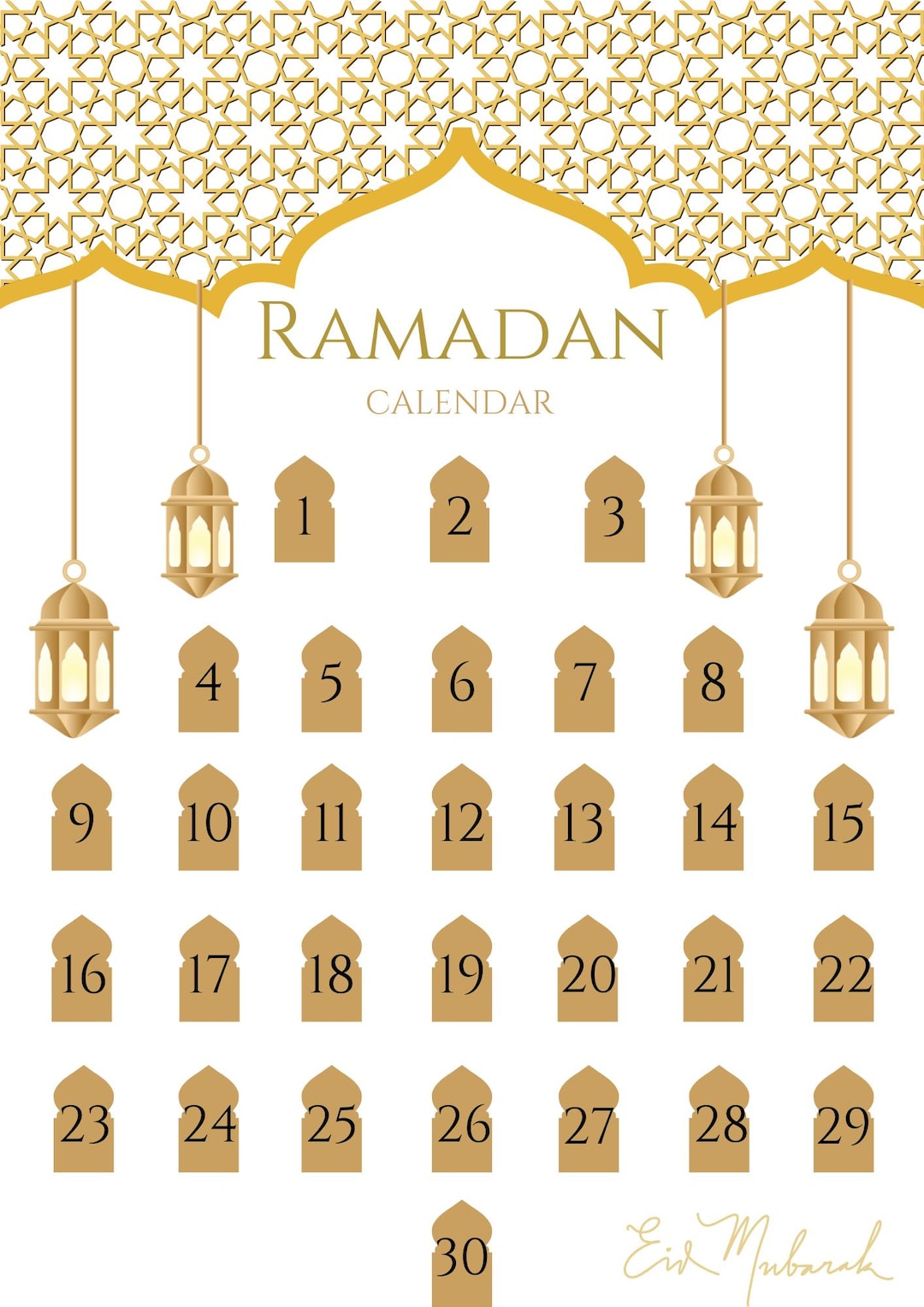 Printable Ramadan Calendar, Digital Download Ramadan Calendar, A4 ...
