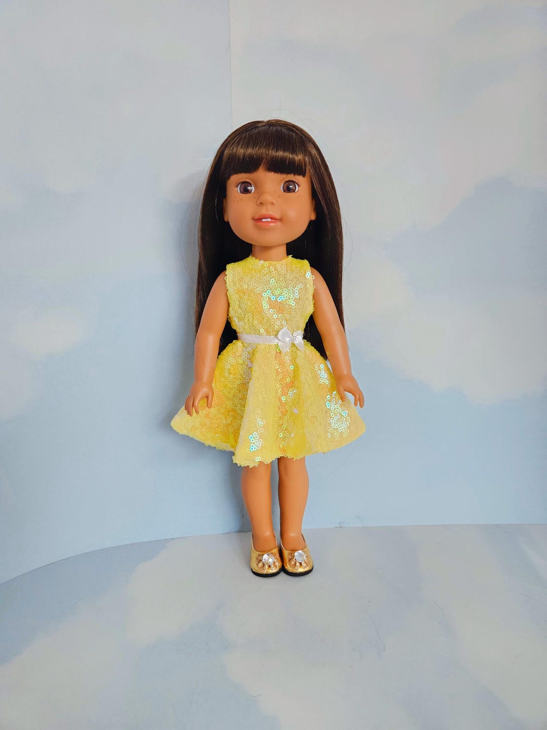 Yellow Iridescent Sequin Dress for Wellie Wisher Doll/14.5 Inch Doll ...