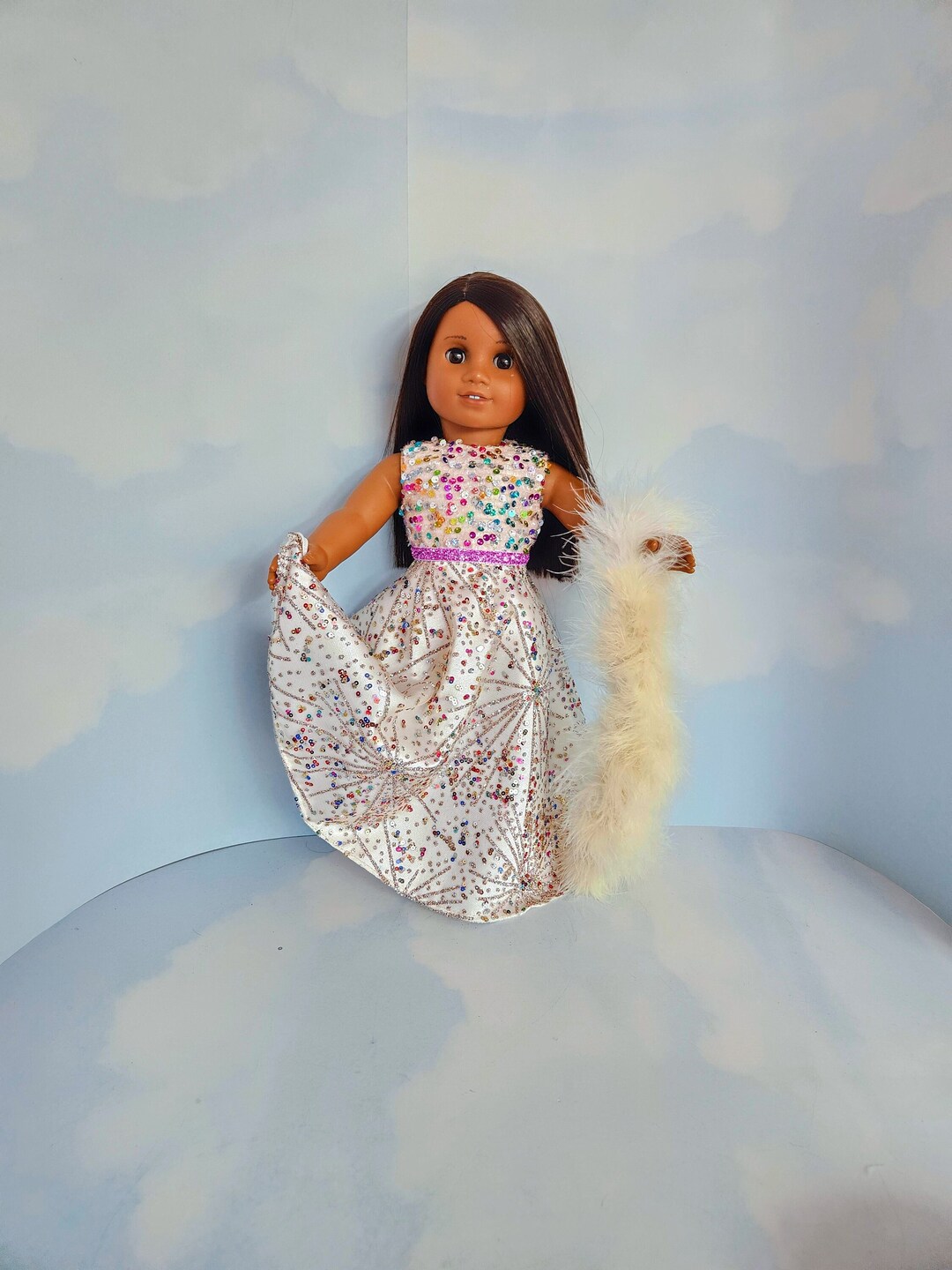 Ivory Fireworks Sequin Gown and Boa/handmade/american Girl/18 Inch Doll ...
