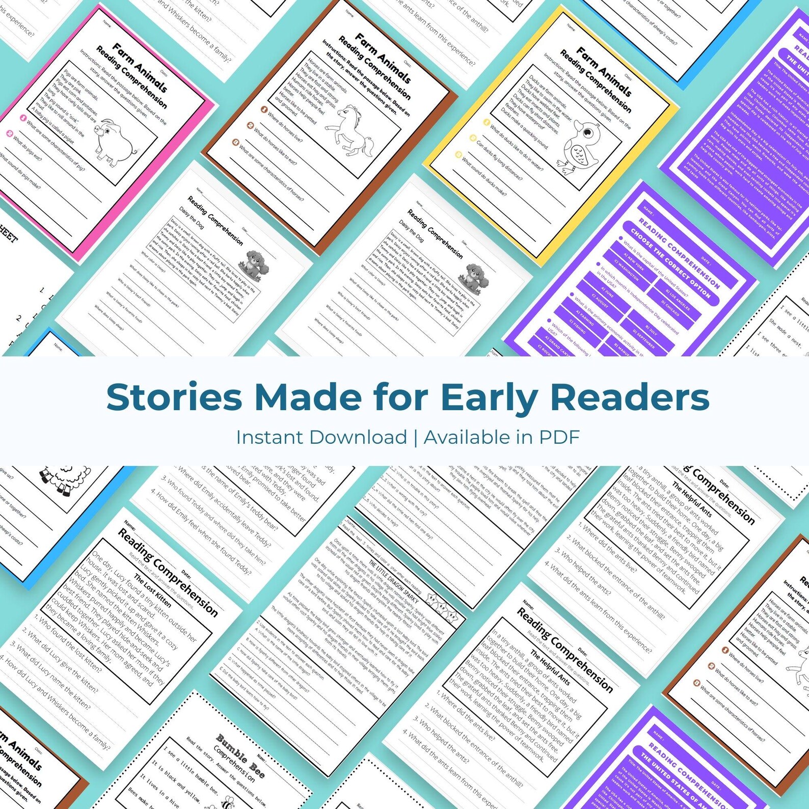 Reading Comprehension Bundle, Kids Reading Printables, 1st Grade, 2nd ...