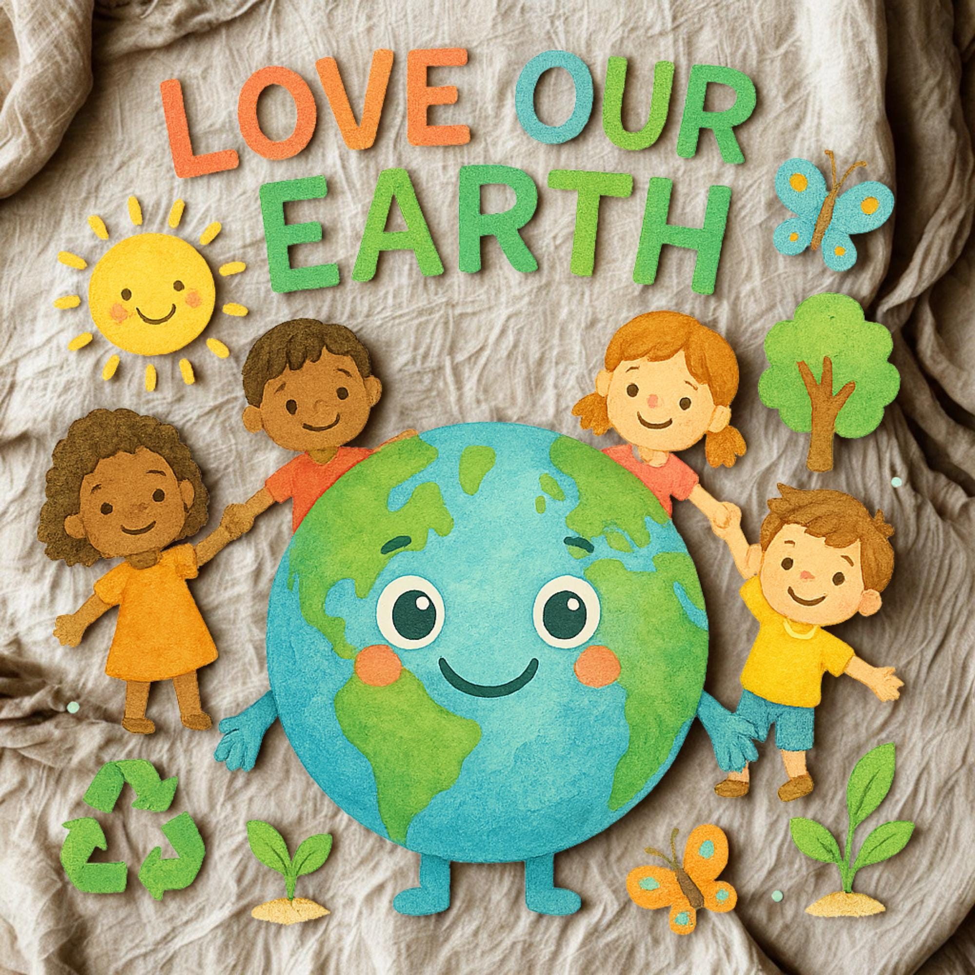 Love Our Earth Clipart, Earth Day Kids Design, Eco Art Printable ...