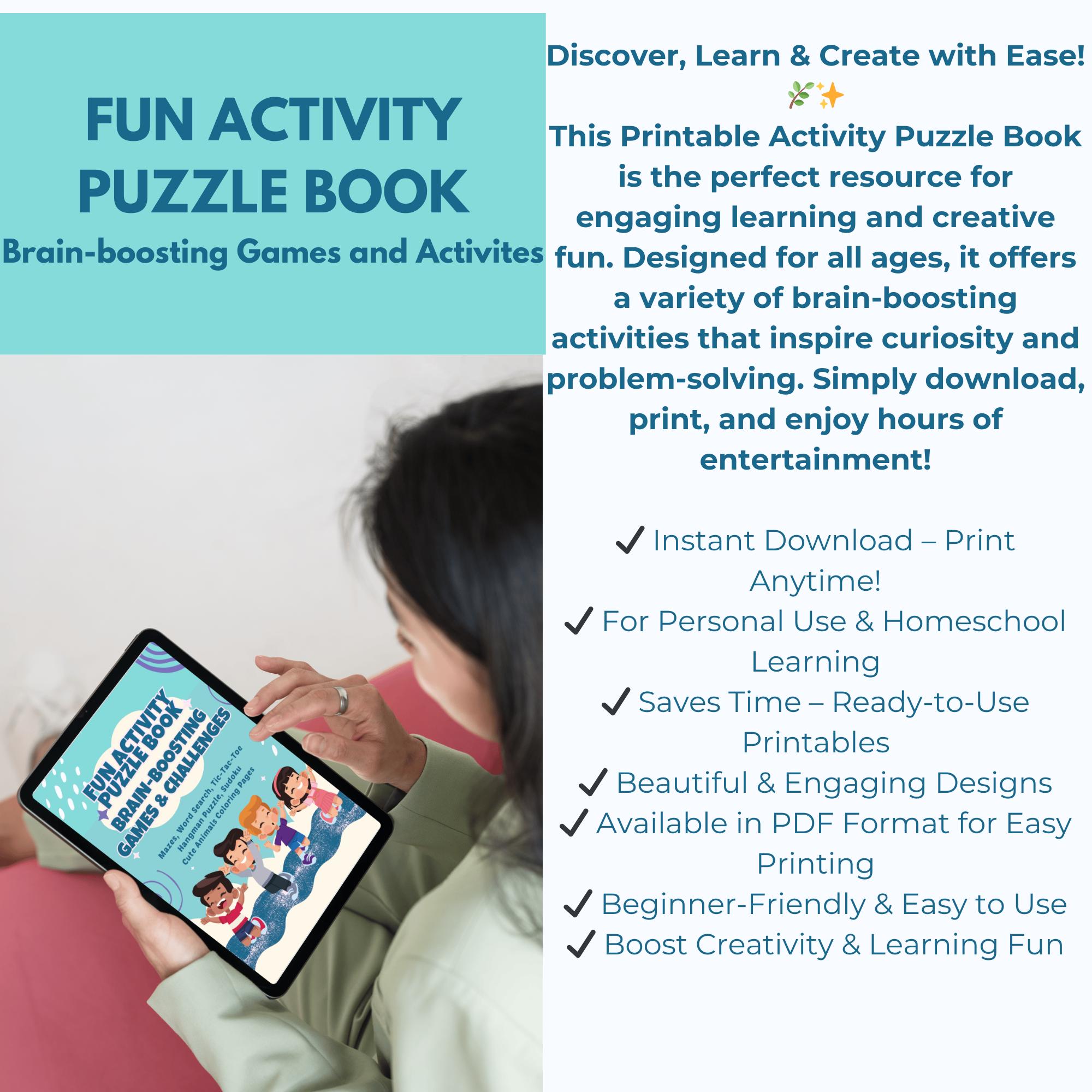 Printable Activity Puzzle Book, Brain Teaser Puzzles, Busy Book, Logic ...