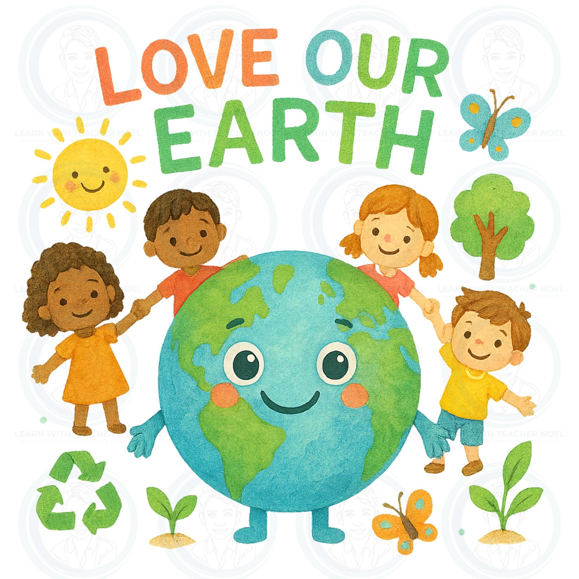 Love Our Earth Clipart, Earth Day Kids Design, Eco Art Printable ...