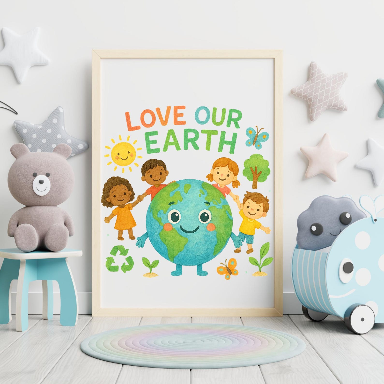 Love Our Earth Clipart, Earth Day Kids Design, Eco Art Printable ...