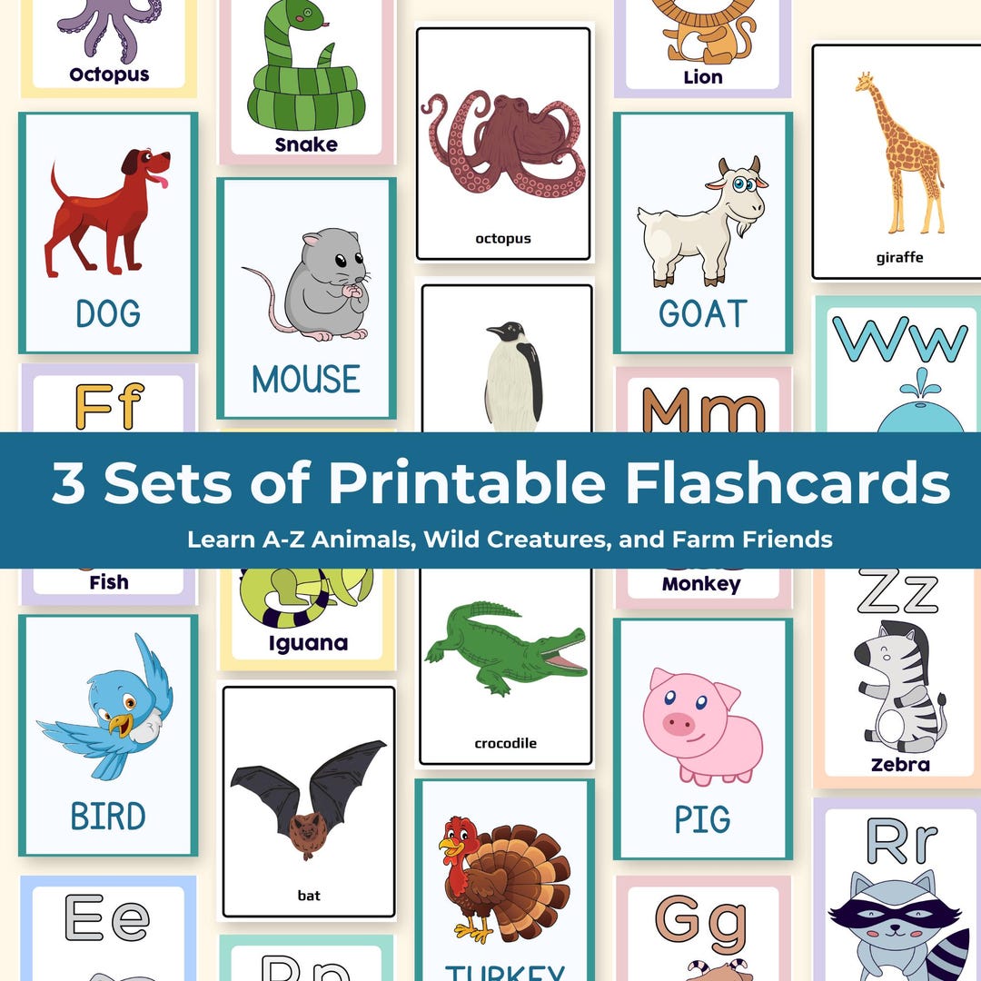Animal Flashcards Bundle, ABC Flash Cards, Farm and Wild Animals ...