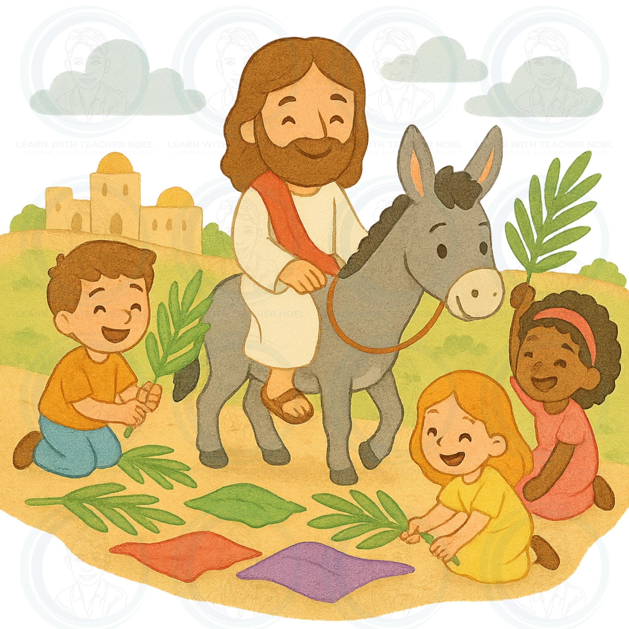 Palm Sunday Jesus Clipart, Christian Kids Art, Easter Printable, Bible ...