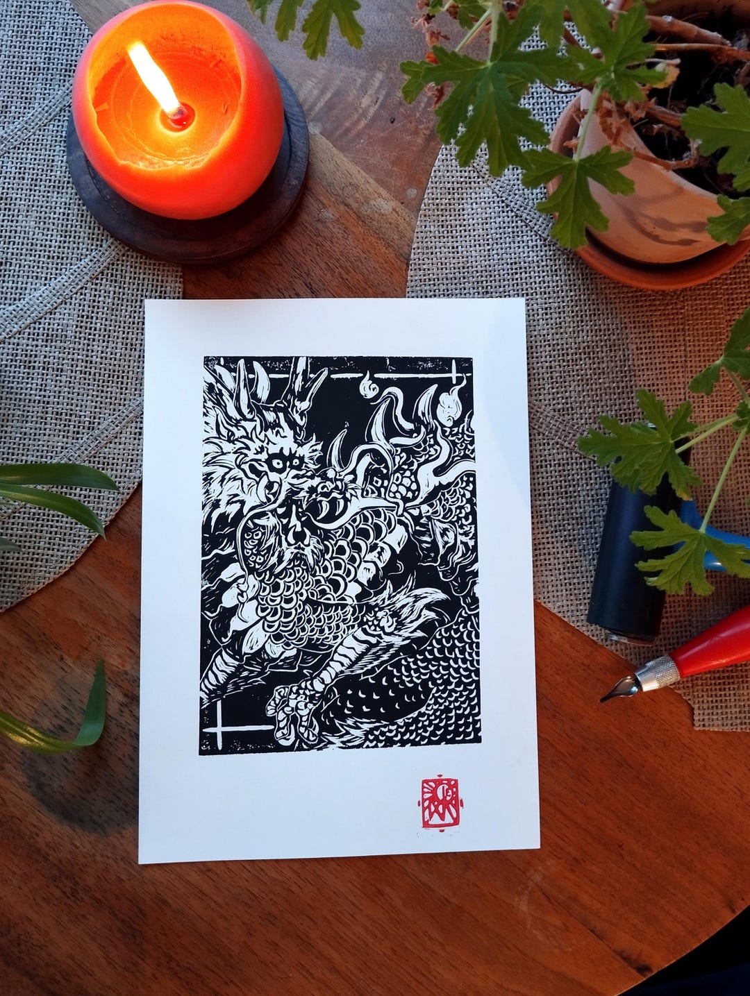 Original Linocut, Dragon - Ryū 龍 - Japanese Print - Art Print - Etsy UK