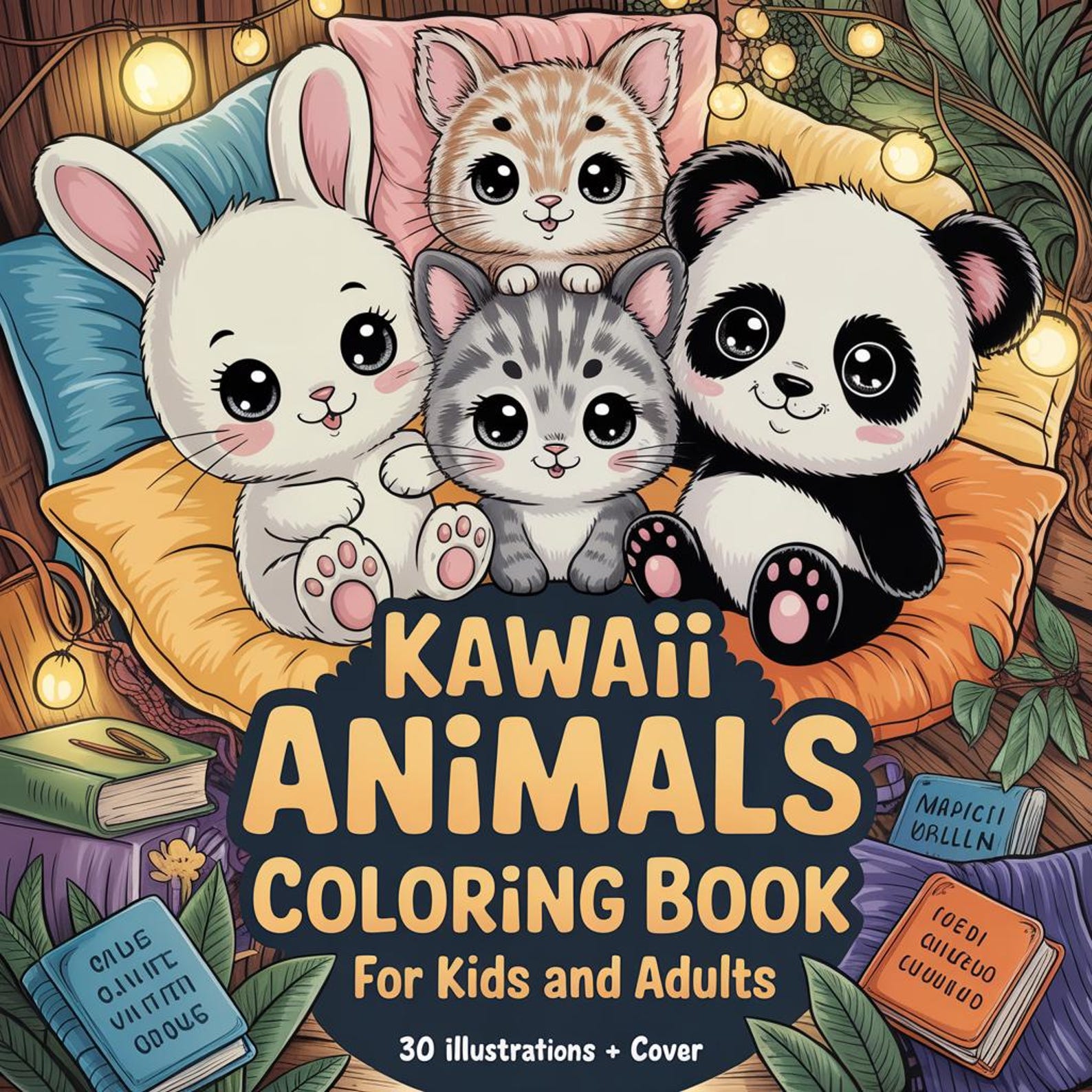 Kawaii Animals Coloring Book: 30 Grayscale Illustrations (PDF/PNG) - Etsy