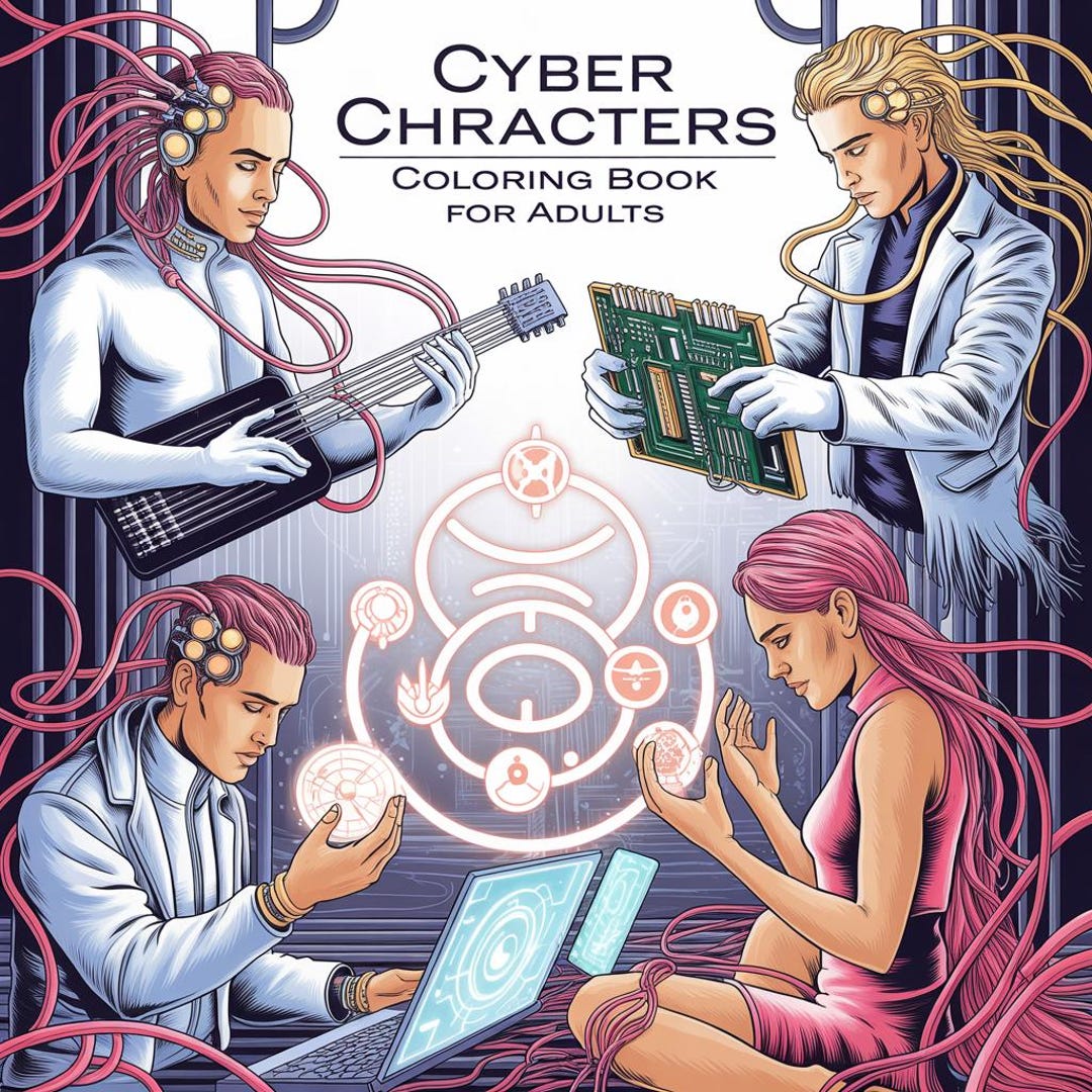 Cyber Characters Grayscale Coloring Book for Adults | 60 Cyberpunk ...
