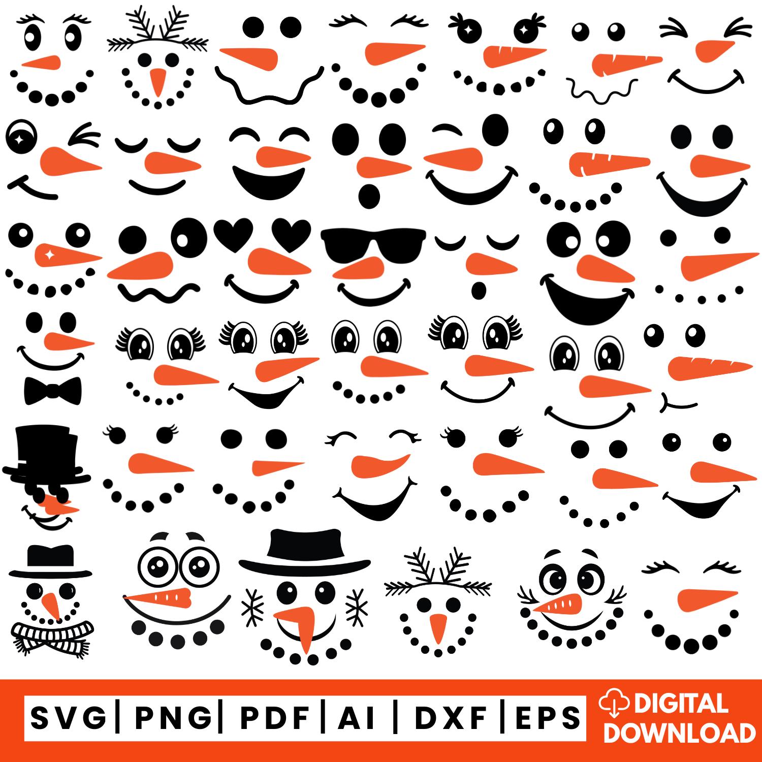 40 Snowman Faces SVG Bundle: Christmas Cut Files (digital Download) - Etsy