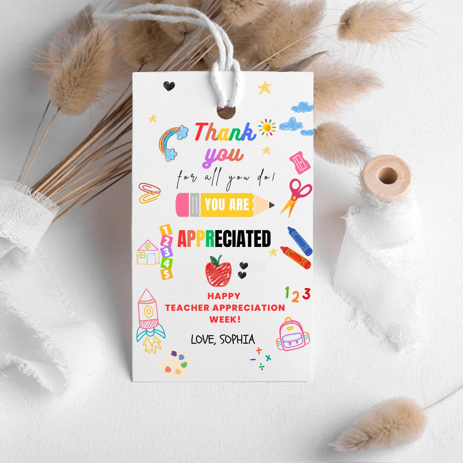 Editable Teacher Appreciation Gift Tags: Printable Thank You Labels ...