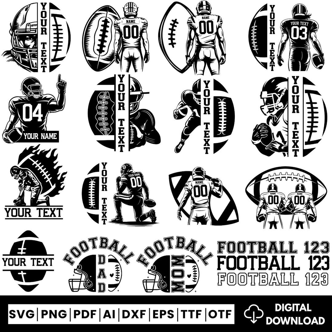 Custom Football Player SVG Bundle: Team & Mom DIY Designs - Etsy
