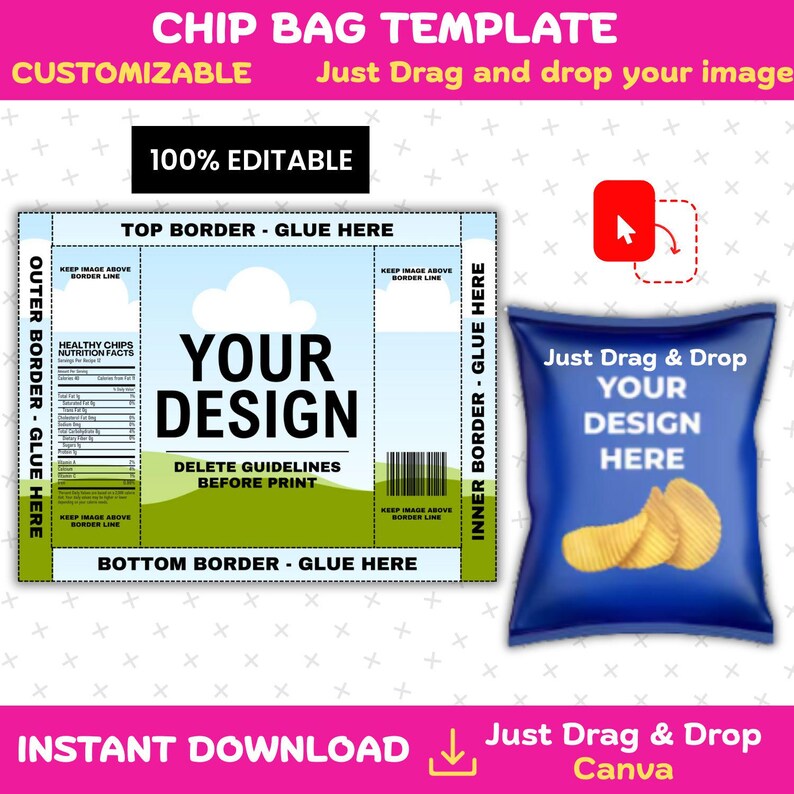 Editable Chip Bag Template: Party Favor Mockup (canva, Printable) - Etsy