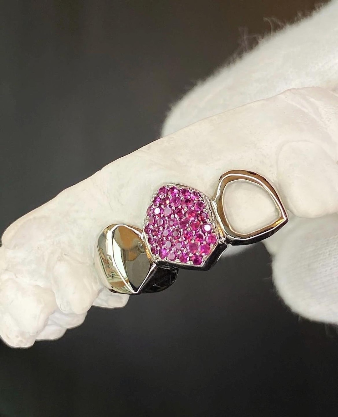 Iced Out Pink Diamond Window Trio Cap, & Coloured Stones Dental Gold ...