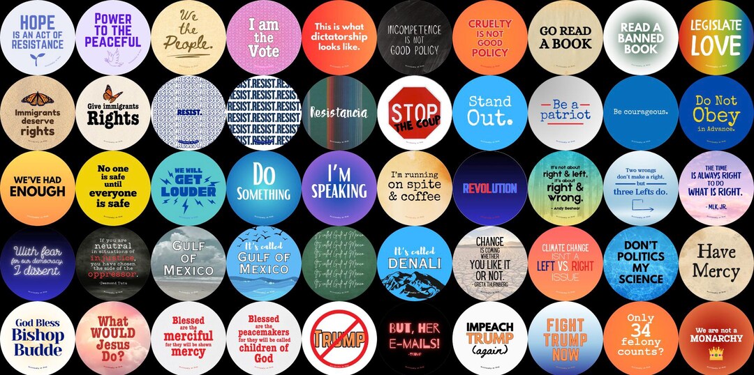 50 Designs! Press Buttons, Resist Fascism! 2025 PROTEST PACKS 1-5: 50 ...